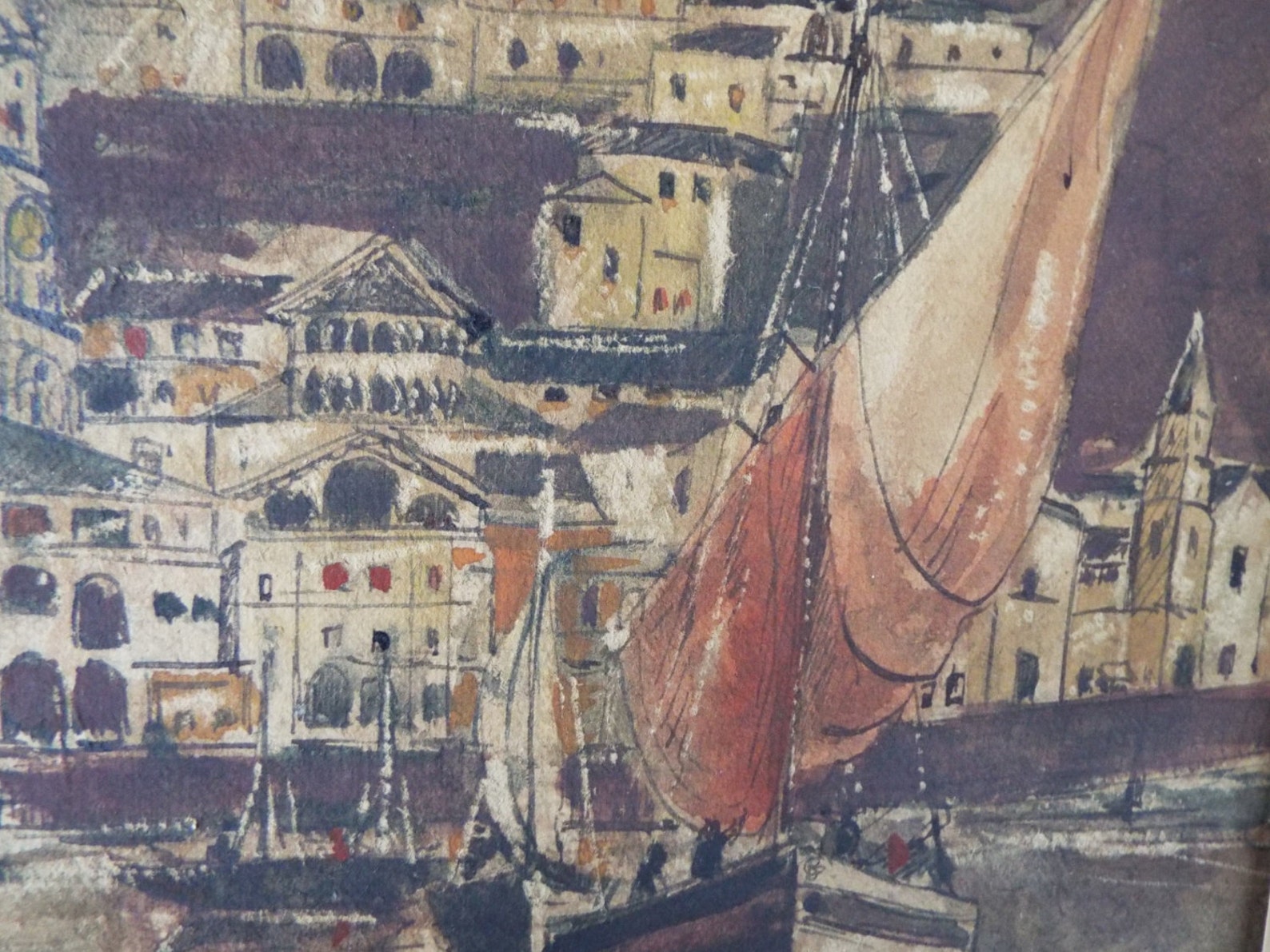 Ernest David Roth R.A. Watercolor of Camogli , Italian Costal Port Town ...