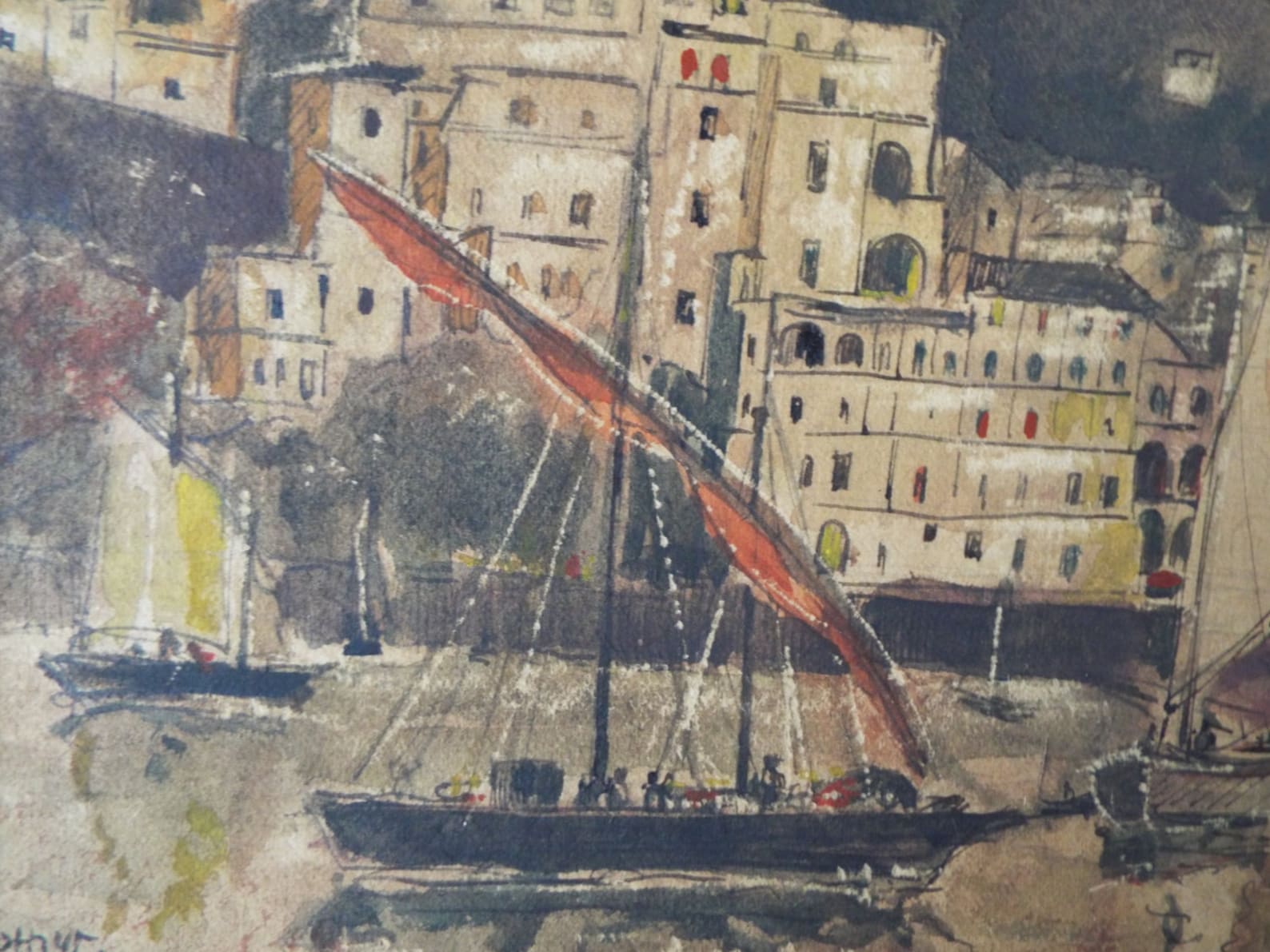 Ernest David Roth R.A. Watercolor of Camogli , Italian Costal Port Town ...