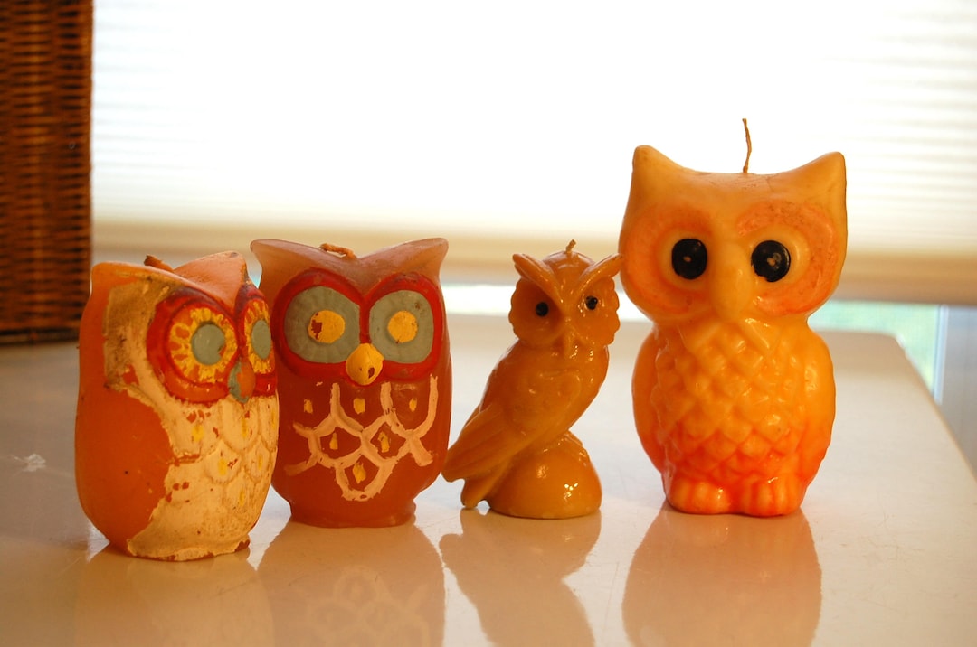 Owl Candles / Four Shapely Candles /bohemian Owl Candle Mid - Etsy