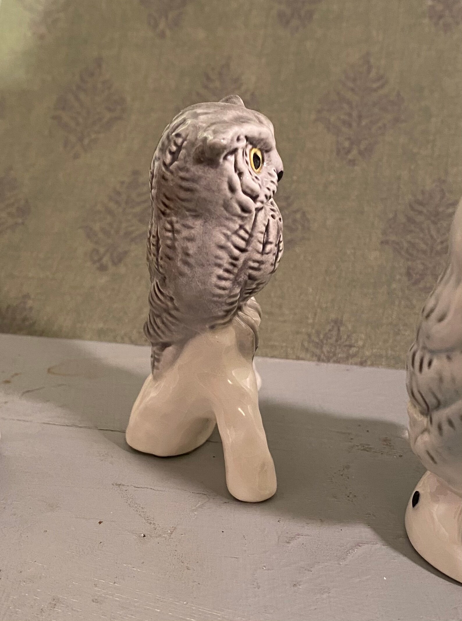 Goebel Owl / West Germany / Mini Ceramic Gray Owl on Branch / Marked ...