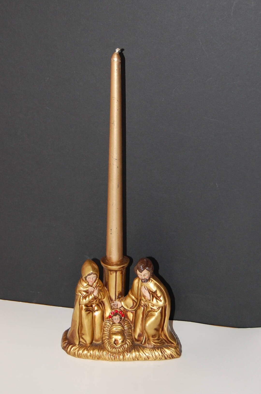 Nativity Scene Taper Candle Holder: Gold Christmas Mantle Decor (made ...