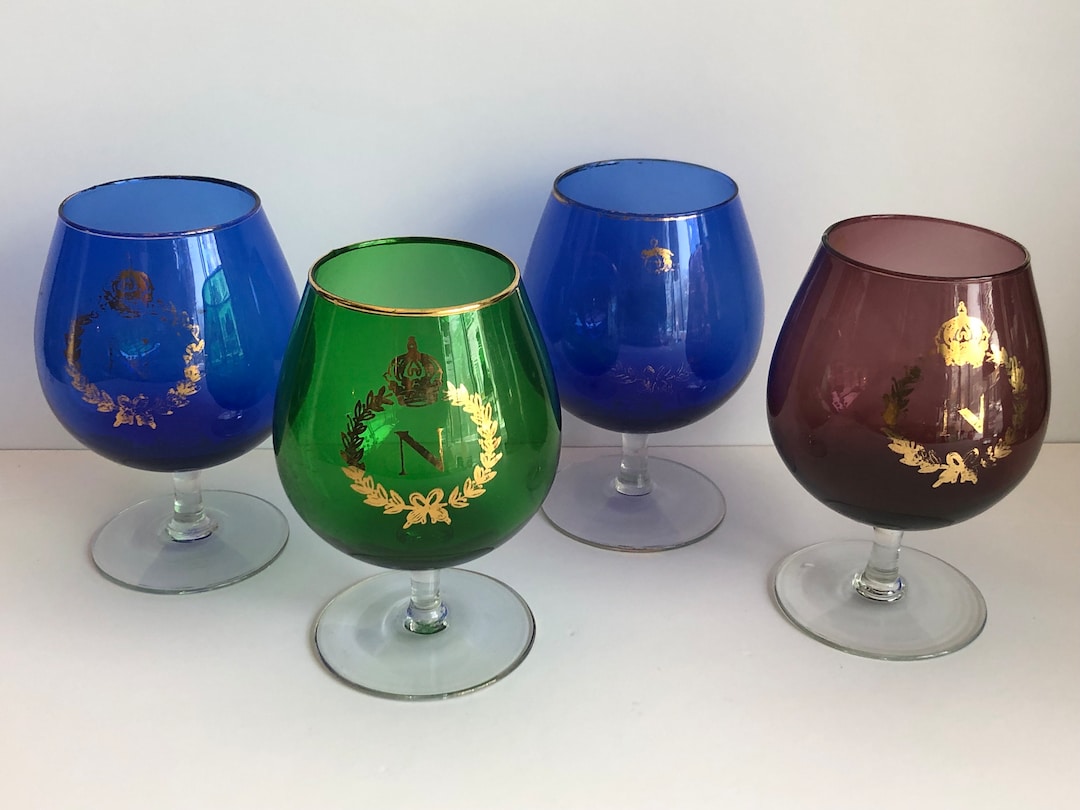 Vintage, Set of 4 Napoleon Colored Glass Brandy, 16 Oz Balloon Glasses ...