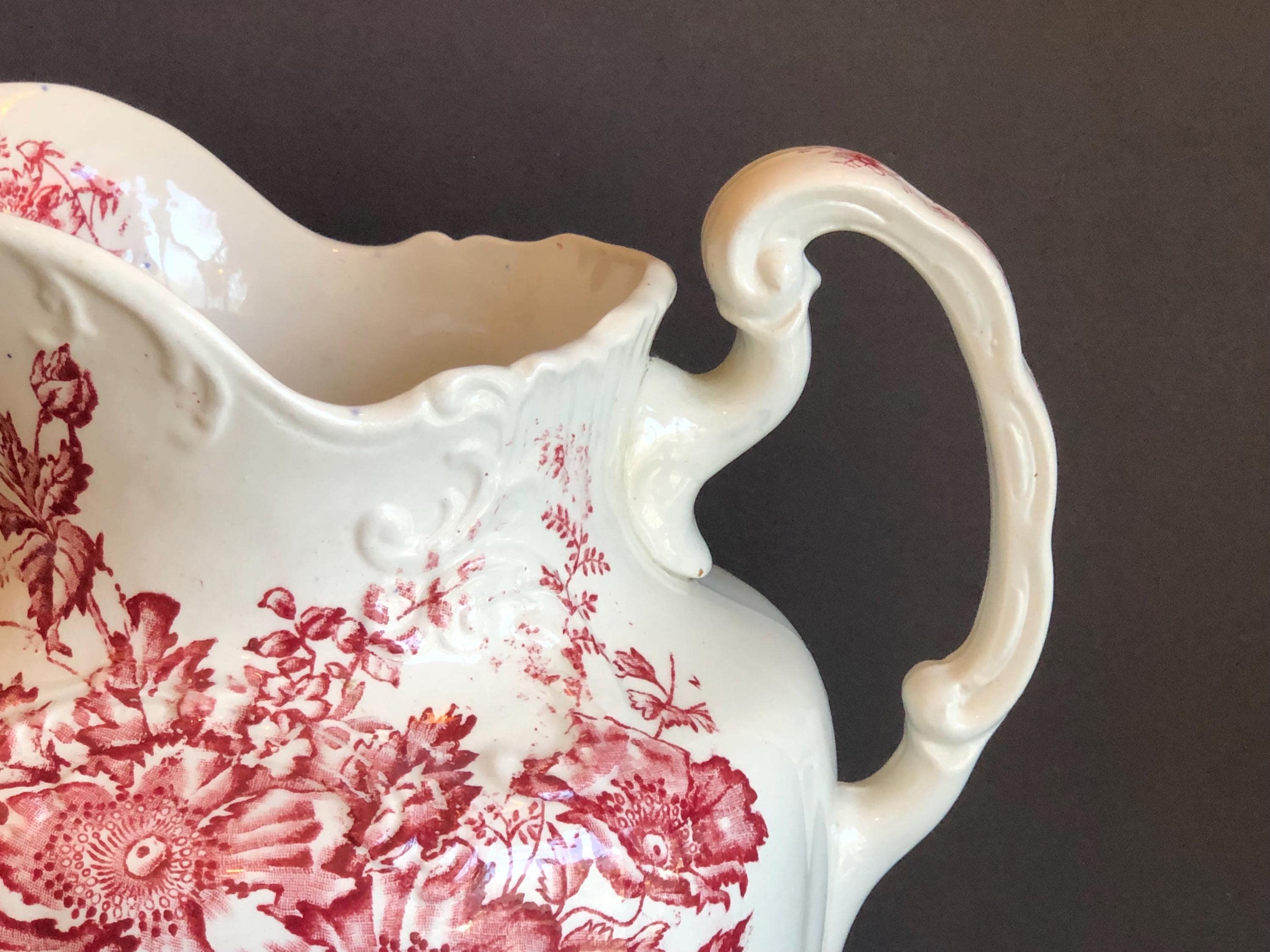 Antique, Victorian Wash Basin Pitcher, Burgundy Transferware ...
