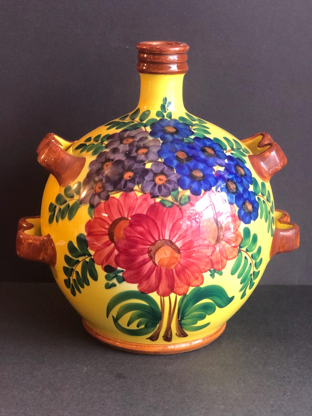 Vintage, Italian Handpainted Majolica Vase With Doubles Handles ...