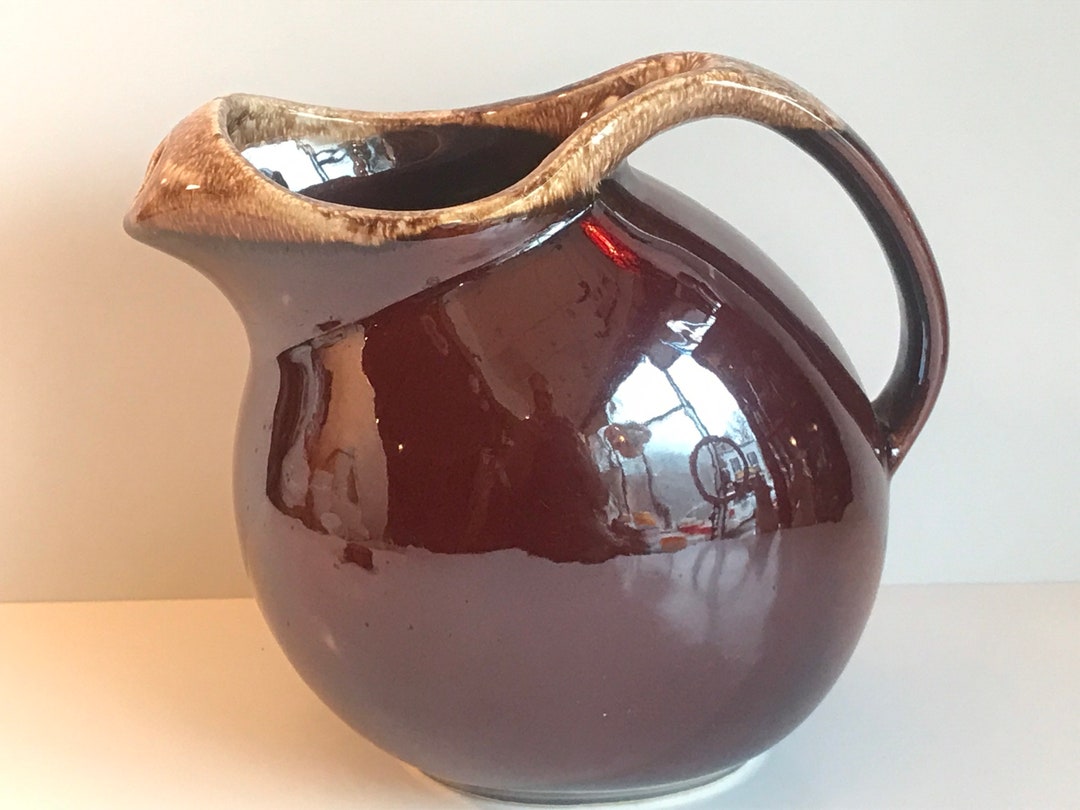 Vintage, HULL Pottery Brown Drip Glaze Ball Pitcher W/ice Lip, 62 Oz ...