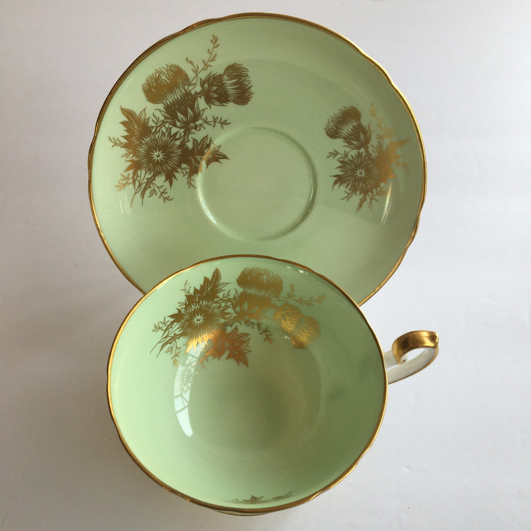 Gold Thistle Shelly, Fine Bone China,tea Cup and Saucer, Pale Mint ...
