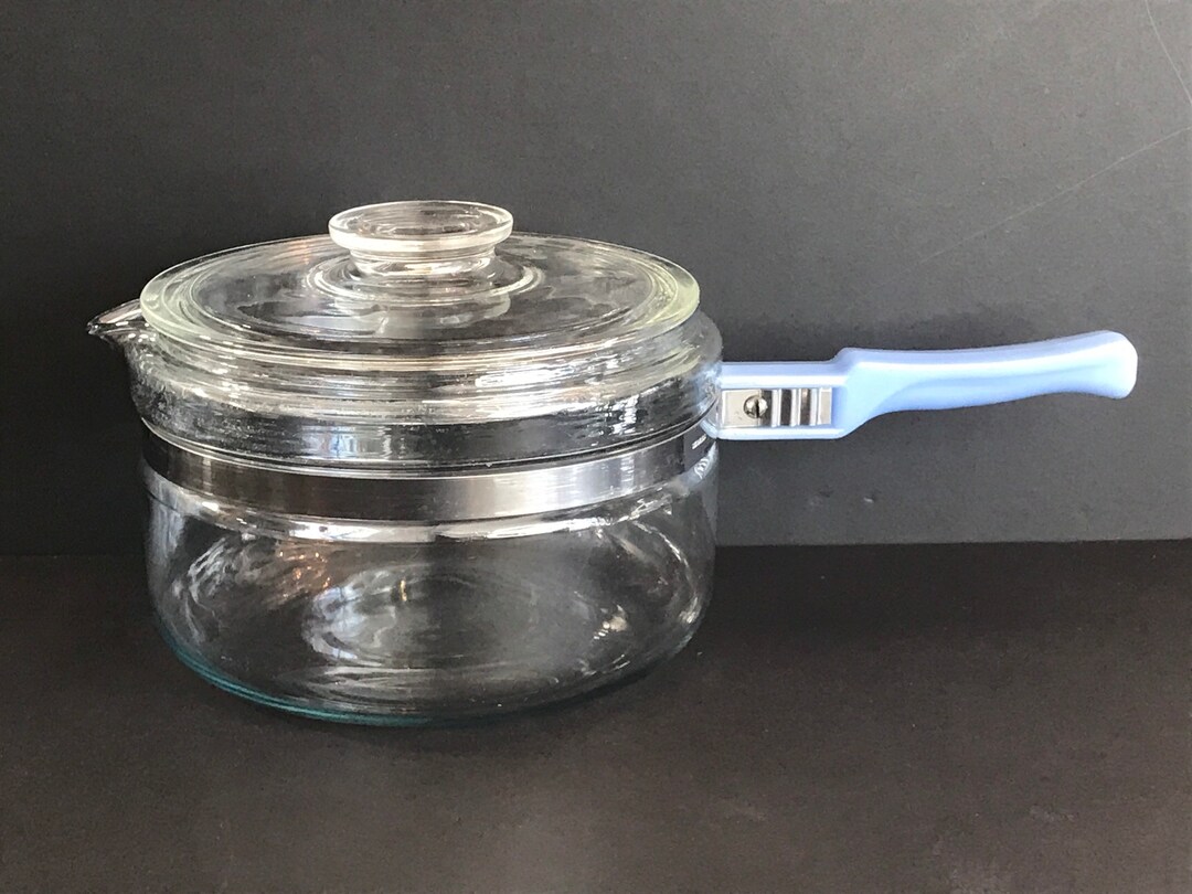 Vintage, Pyrex Flameware Glass Sauce Pan, With Delphite Blue Handle ...