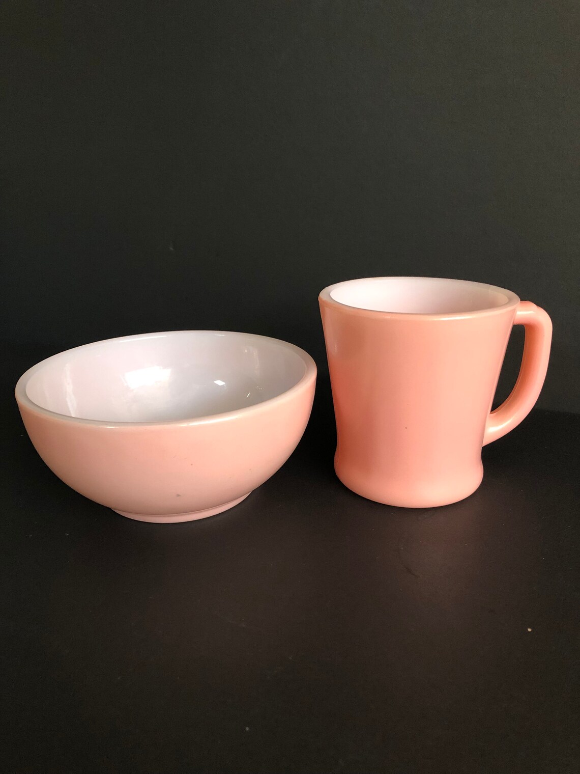 Hard to Find Milk Glass Pink Fire King Mug and Cereal Bowl Set | Etsy