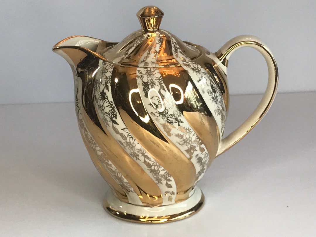 Vintage, Sadler England Teapot, Gold Swirl, Gilt Flowers Pattern ...