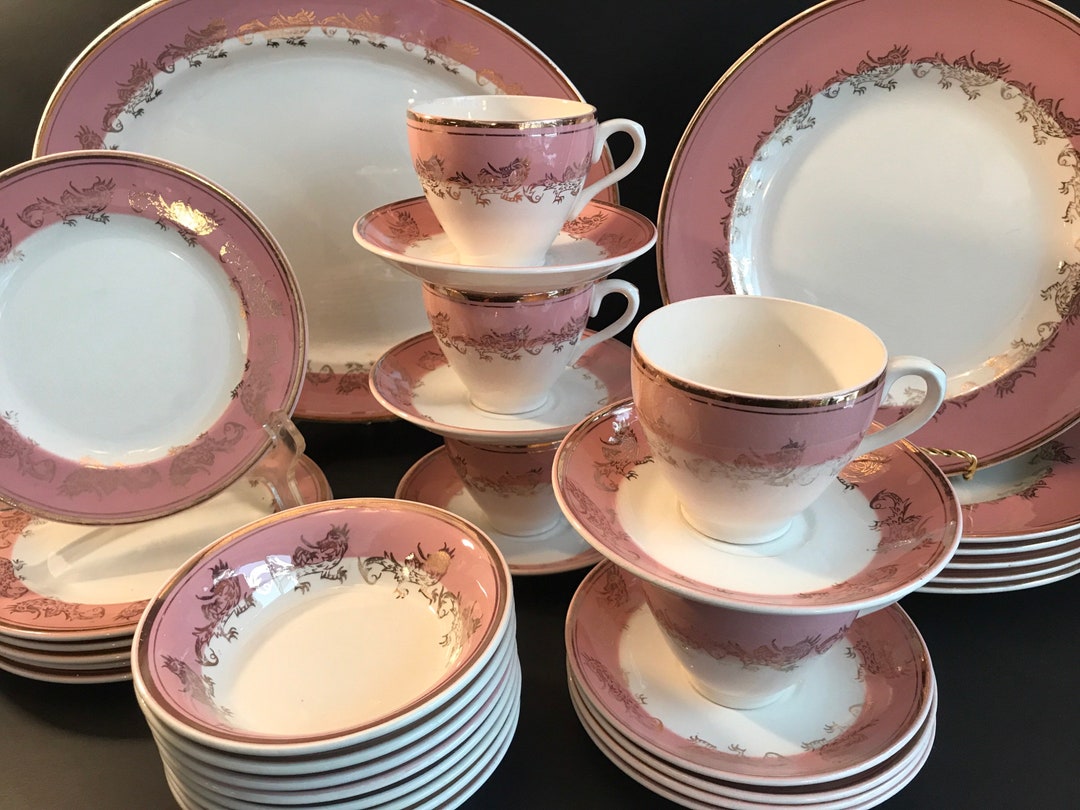 Vintage, Washington Pottery Ltd. Hanley England Pink and Gold Trim ...