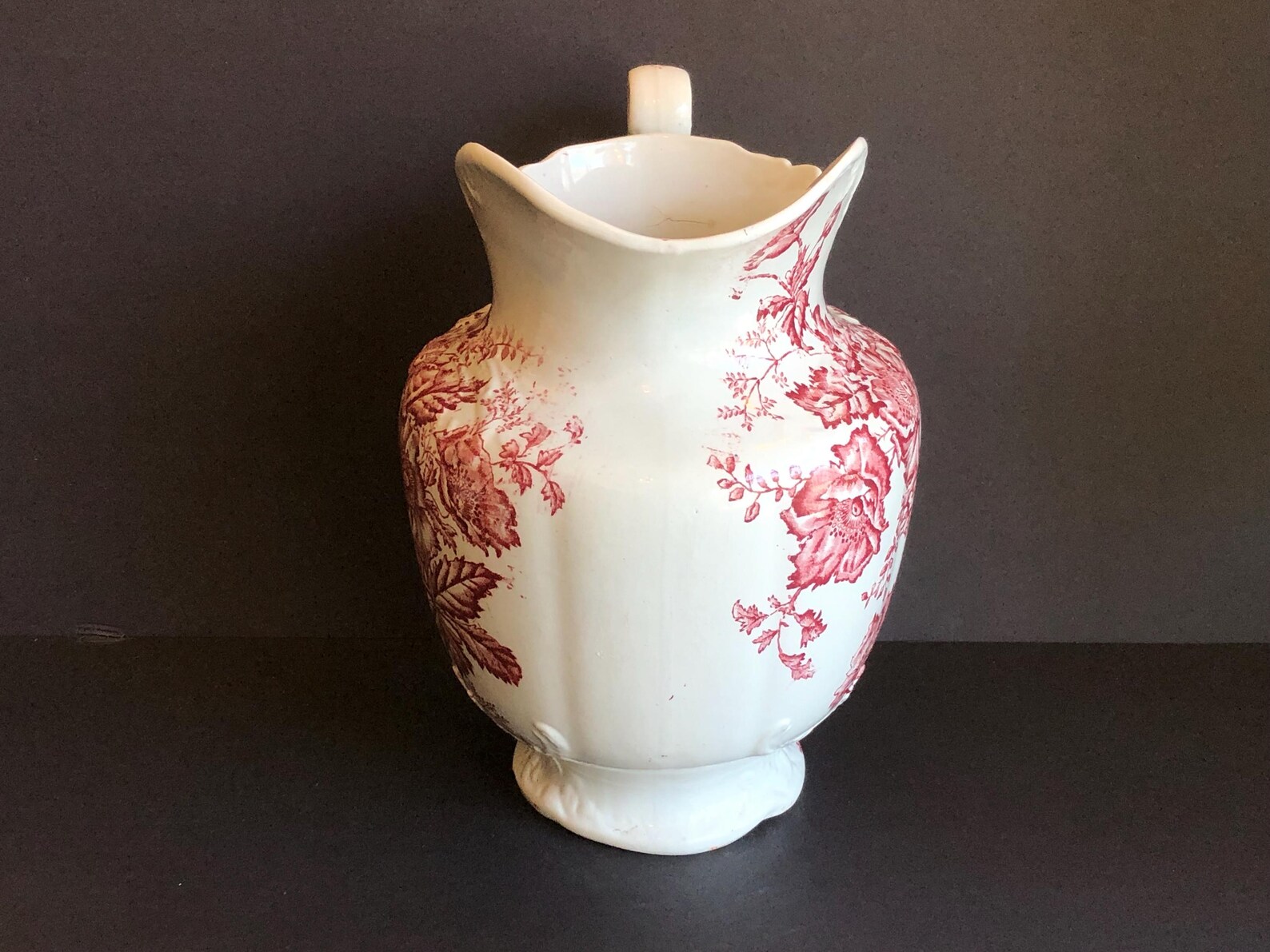 Antique, Victorian Wash Basin Pitcher, Burgundy Transferware ...