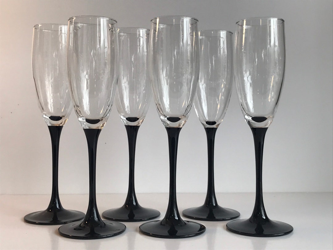 Vintage, French Luminarc, Black Stemmed, Champagne Glasses, Set of 6 ...