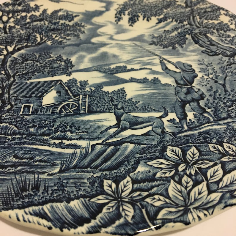 The Hunter, Myott, Blue and White, Salad Plate, 8 Inches in Diameter ...