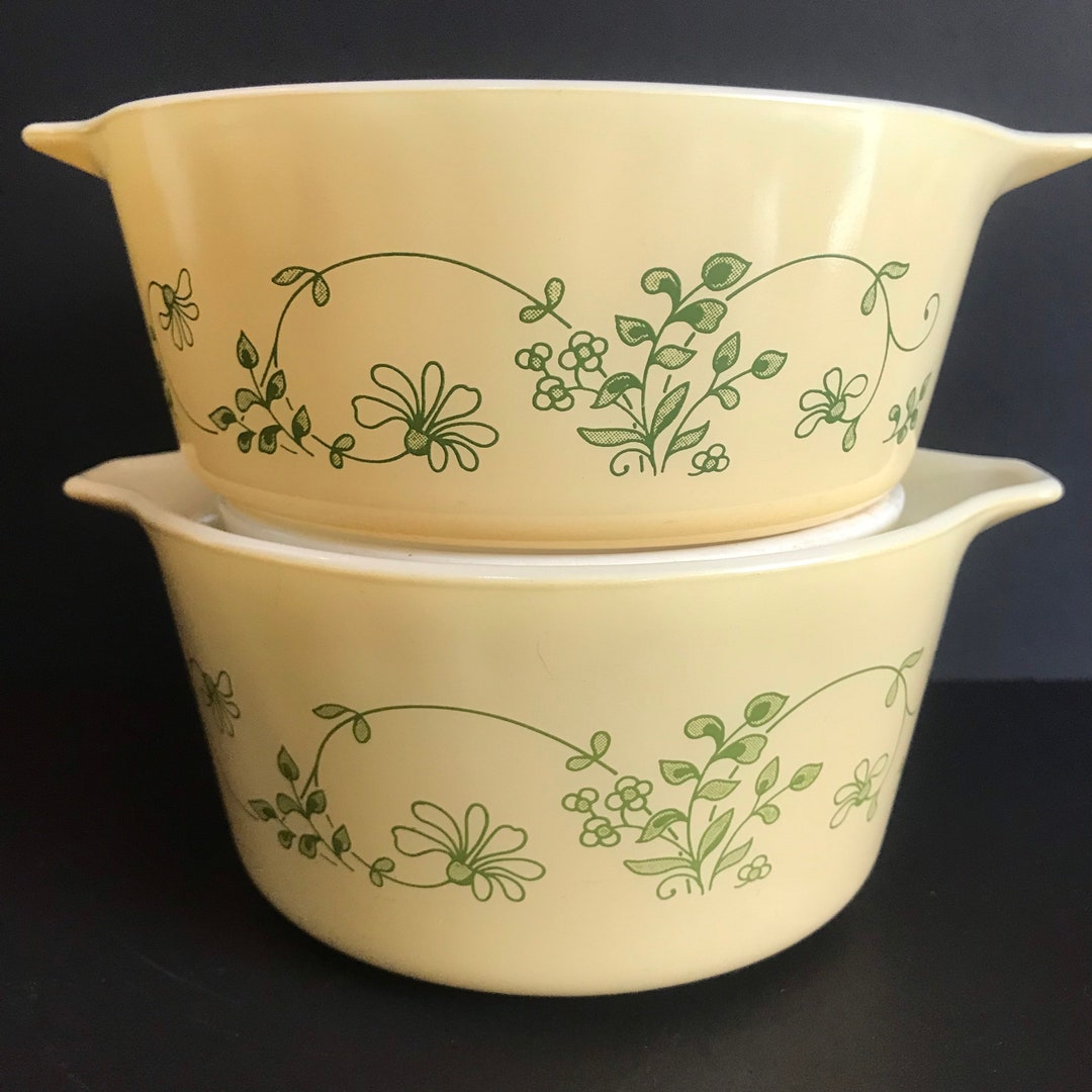 Vintage Pyrex Shenandoah , Yellow&green Floral, Set of 2 Casseroles, No ...
