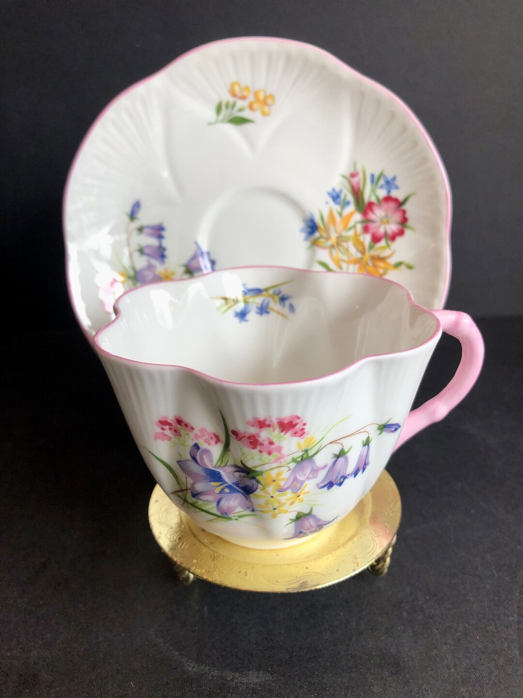 Vintage, Shelley Cup and Saucer Flower Shape, Flower Bouquet, Pink ...