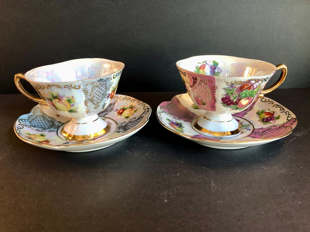 Vintage Shafford Bone China Tea Cup and Saucer, Hand Painted Fruits - Etsy