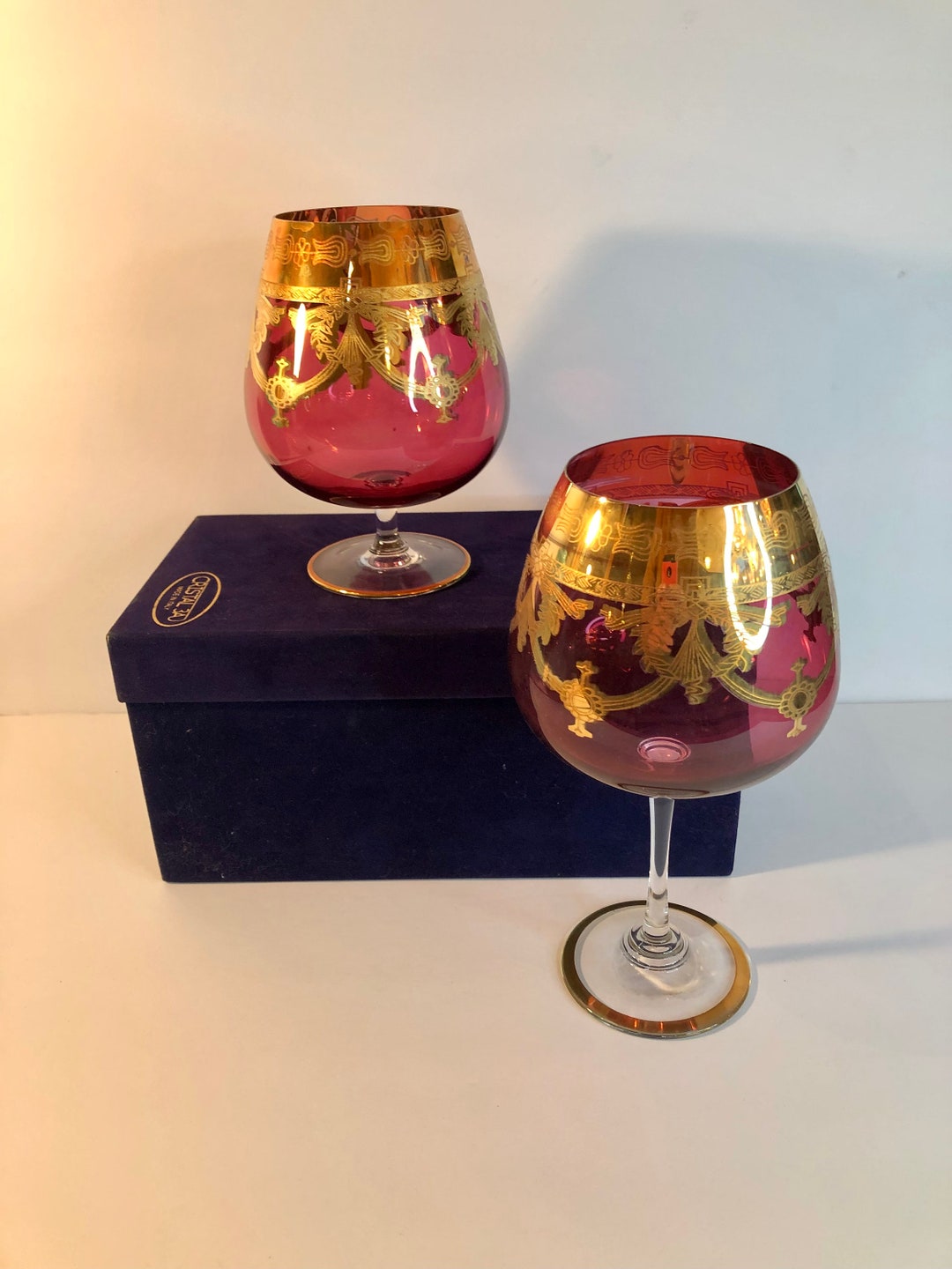 Vintage Cristal 3A Linea Deg Collectible Set of 2 Glasses Red Wine and ...