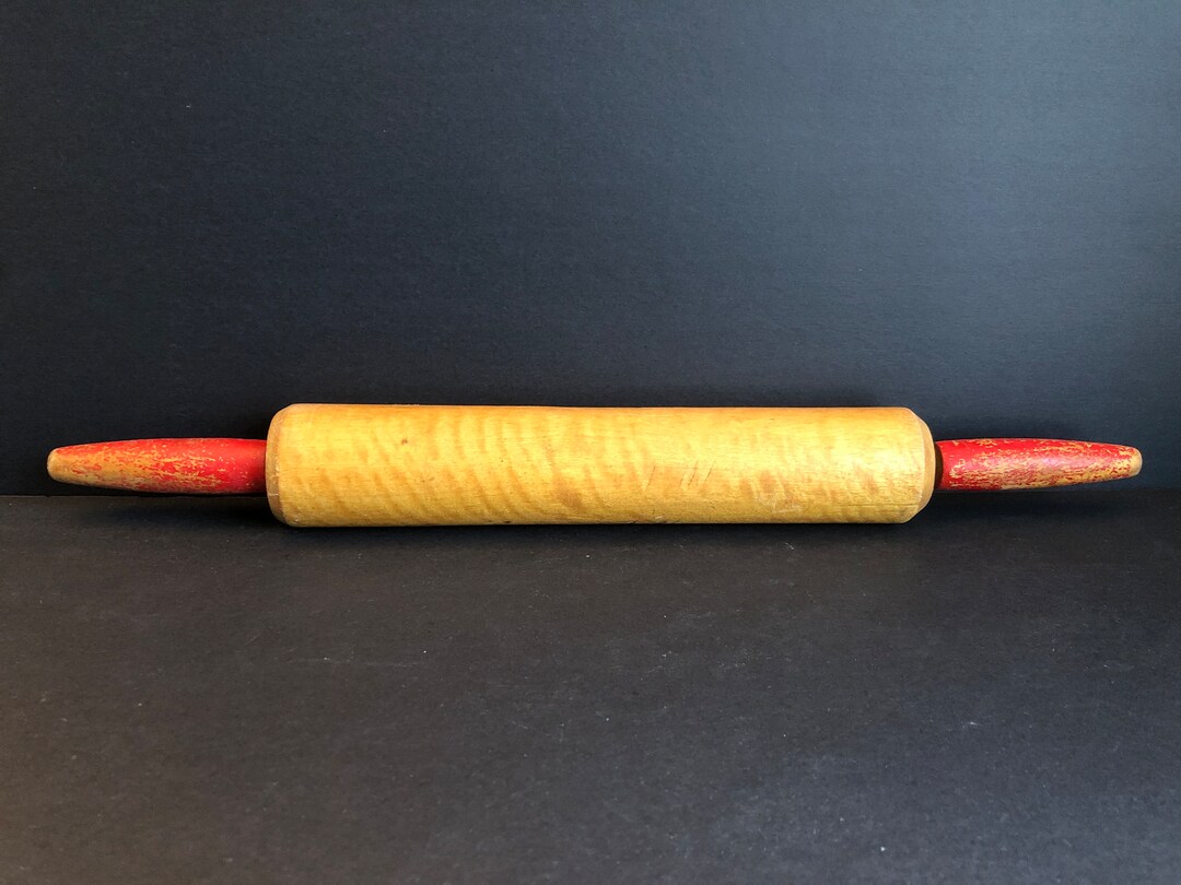 Vintage Wooden Rolling Pin With Red Handled, Rustic Farmhouse Country ...