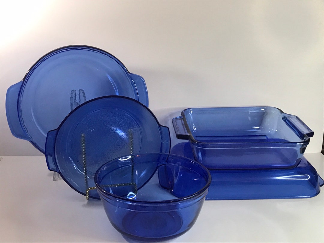 Vintage Blue Cobalt,pyrex, Anchor Hocking, Baking Dish, Pie Plate ...
