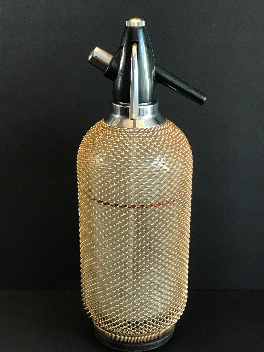 Vintage, Glass Seltzer Bottle Dispenser, Soda Siphon, Gold Mesh W ...