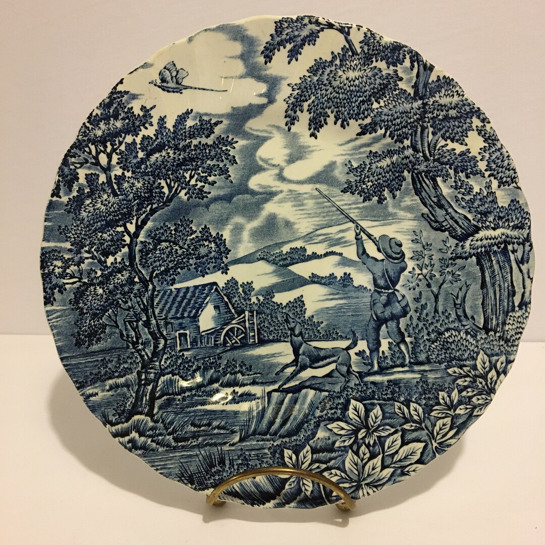 The Hunter, Myott, Blue and White, Salad Plate, 8 Inches in Diameter ...
