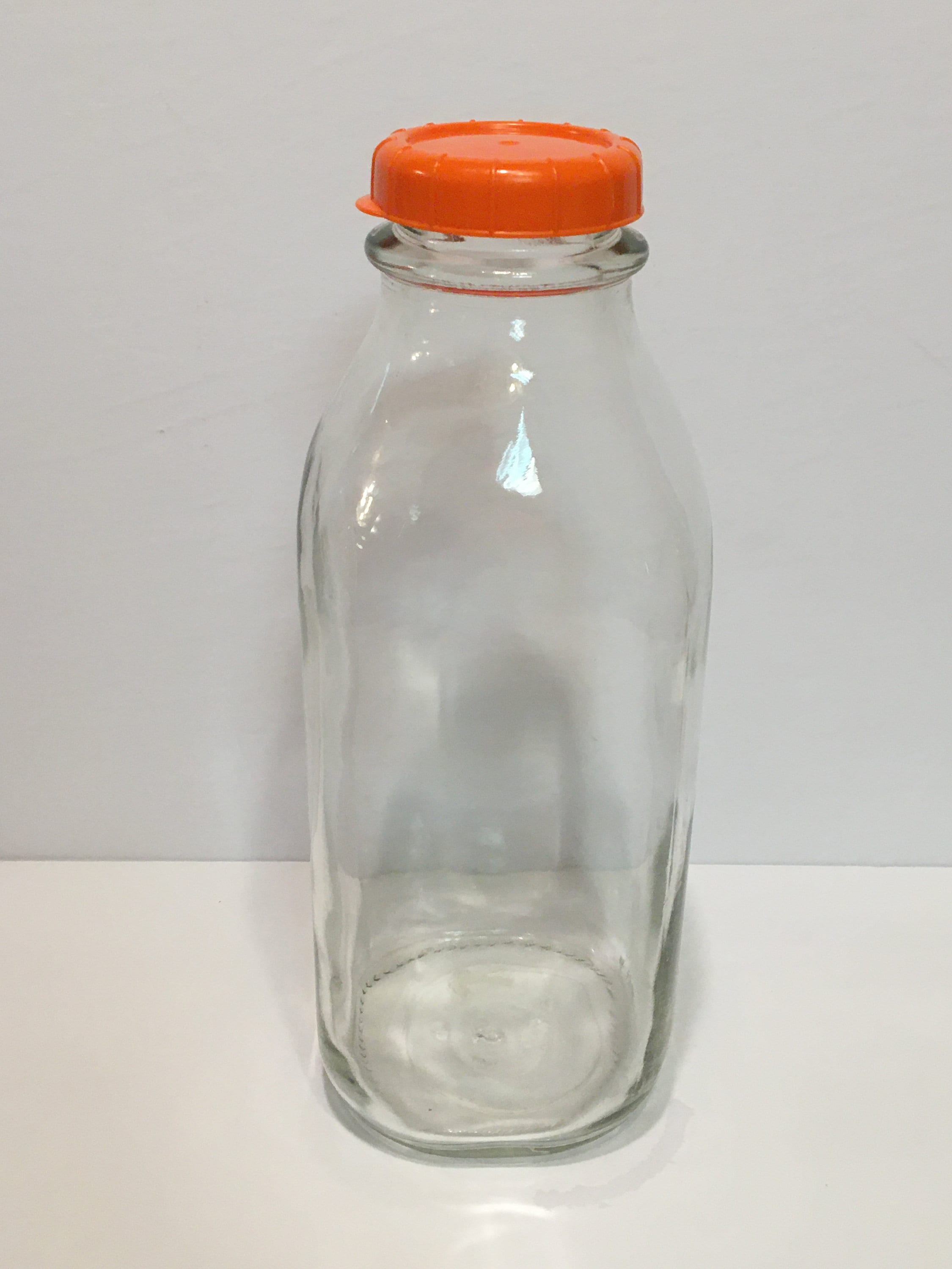 Vintage, Stanpac Clear Glass Milk Bottle, With Orange Plastic Lid, 946 ...
