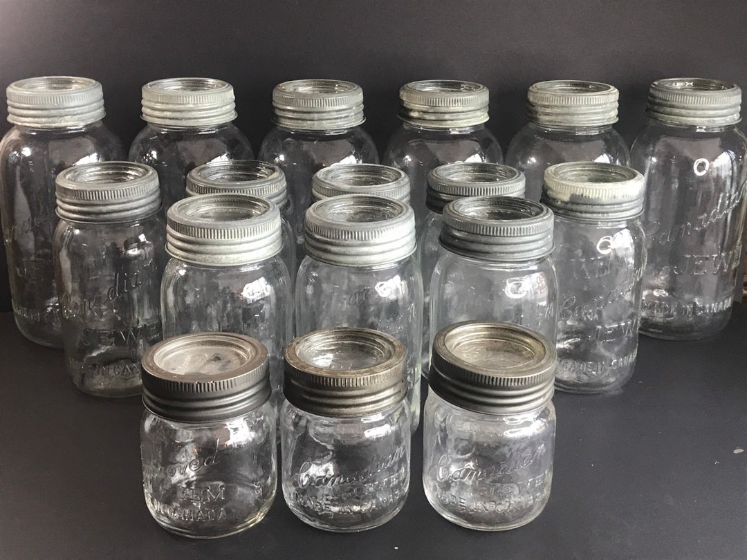 Vintage Canadian Jewel Canning Jar, Clear Glass With Glass Top, Zinc ...