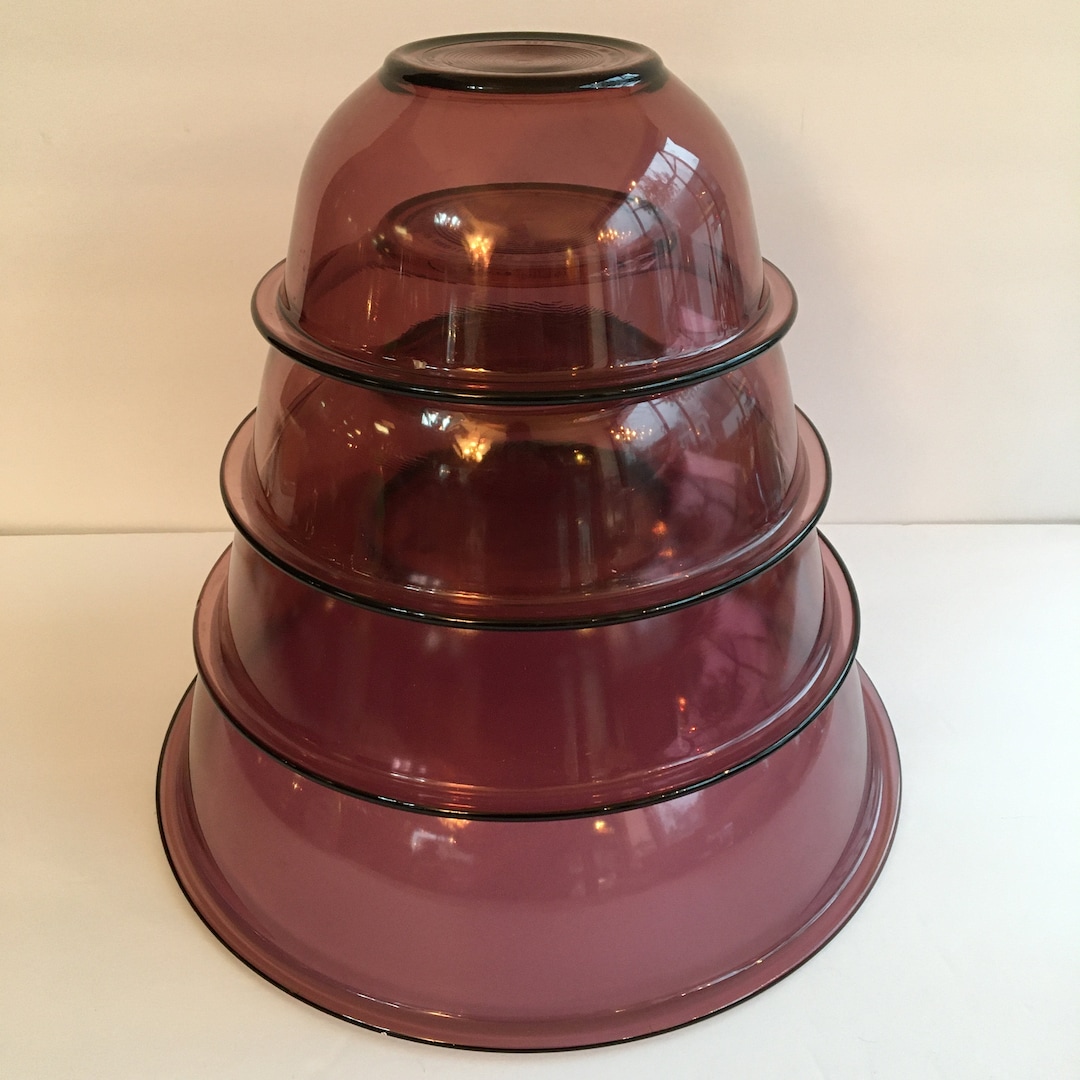 Vintage Pyrex Cranberry, Set of 4 Glass Nesting Bowls, #322 1 Lt, #323 ...
