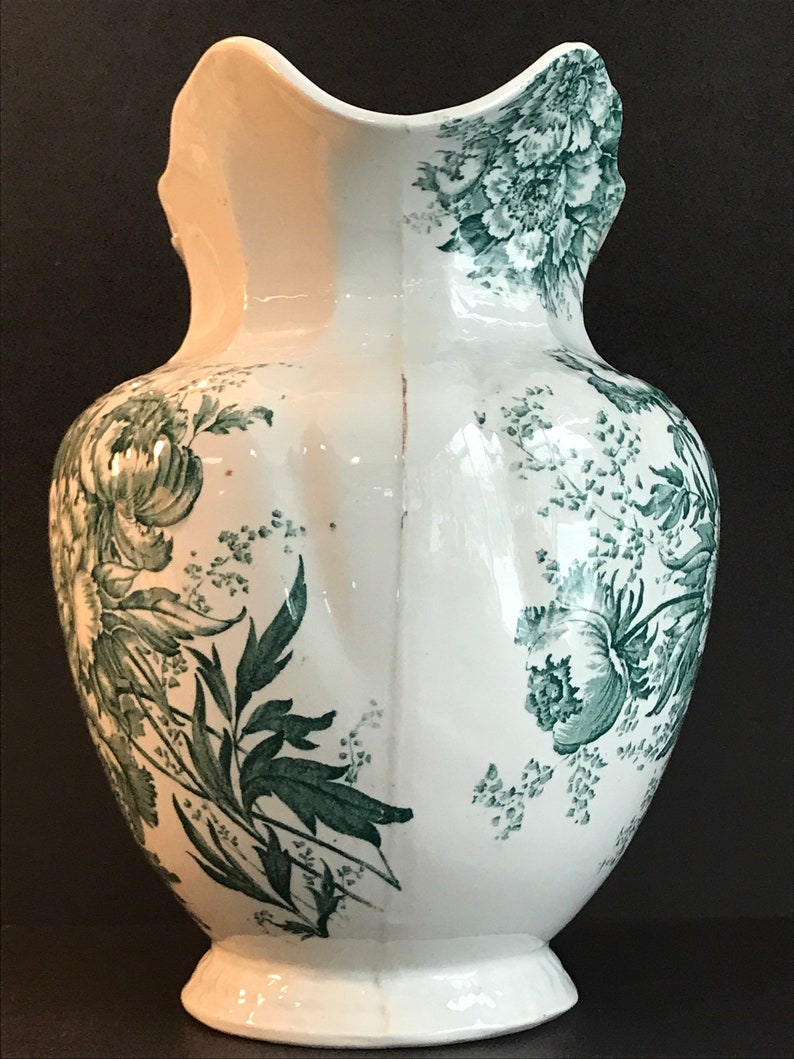 Antique Victorian Wash Basin Pitcher Green Transferware - Etsy