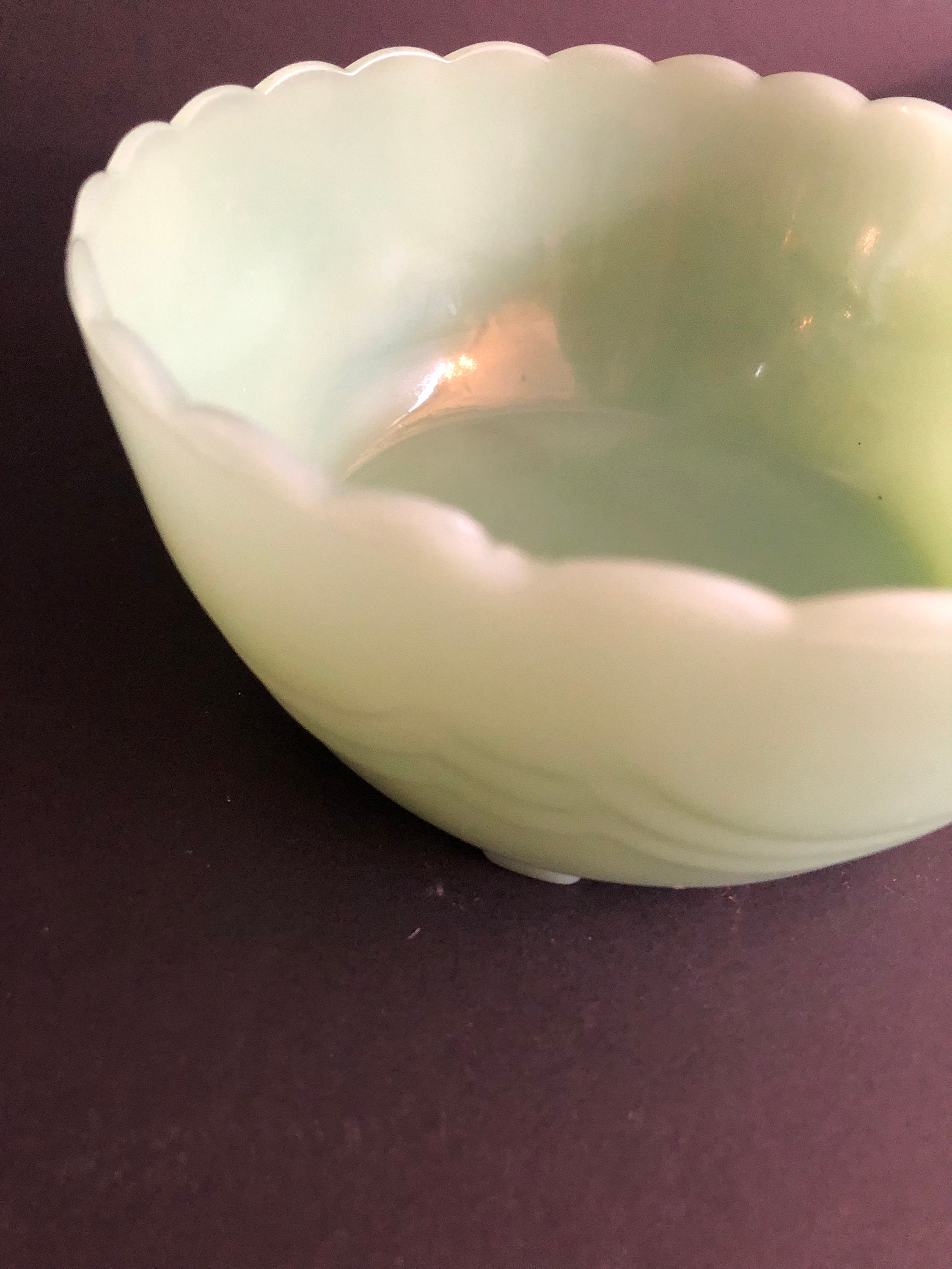 Vintage Fire King Jadeite Milk Glass Footed Scallop Oven Ware Bowl - Etsy