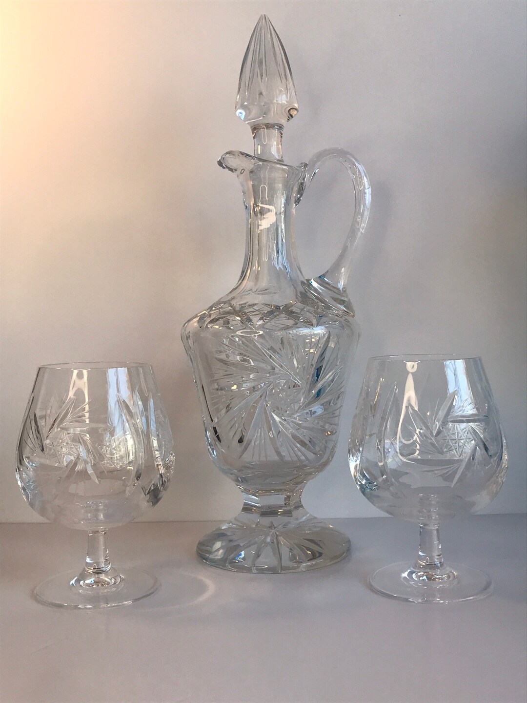 Vintage, Pinwheel Crystal Decanter With Handle and Stopper,hand Cut ...