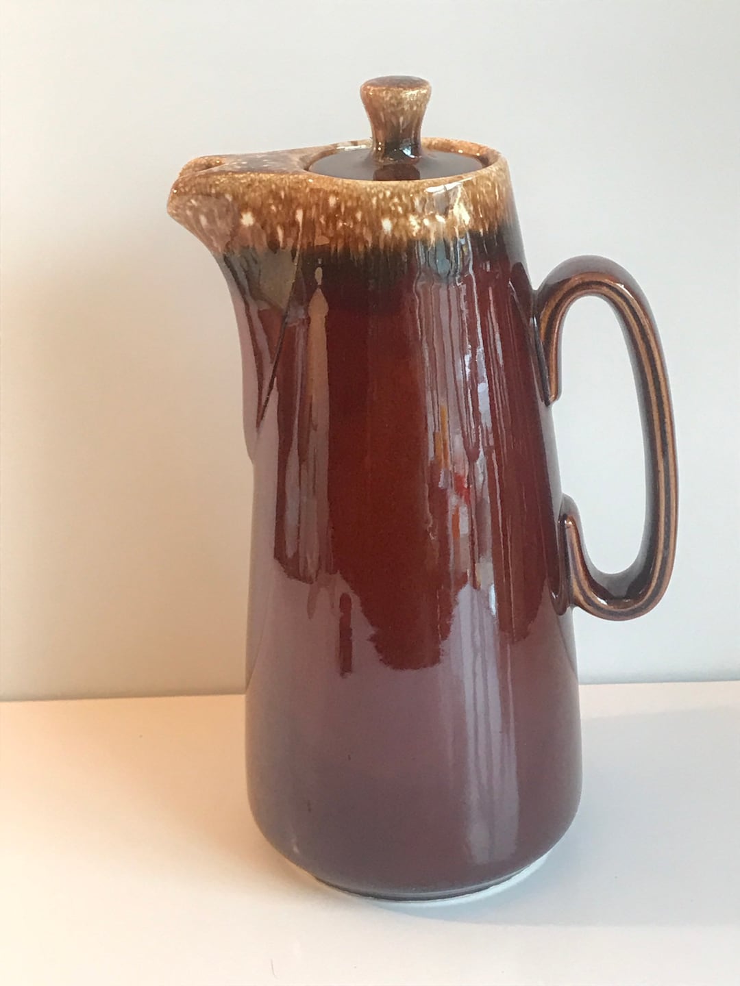 Vintage HULL Pottery Coffee Pot With Lid, Brown Drip Glaze, MCM 1960’s ...