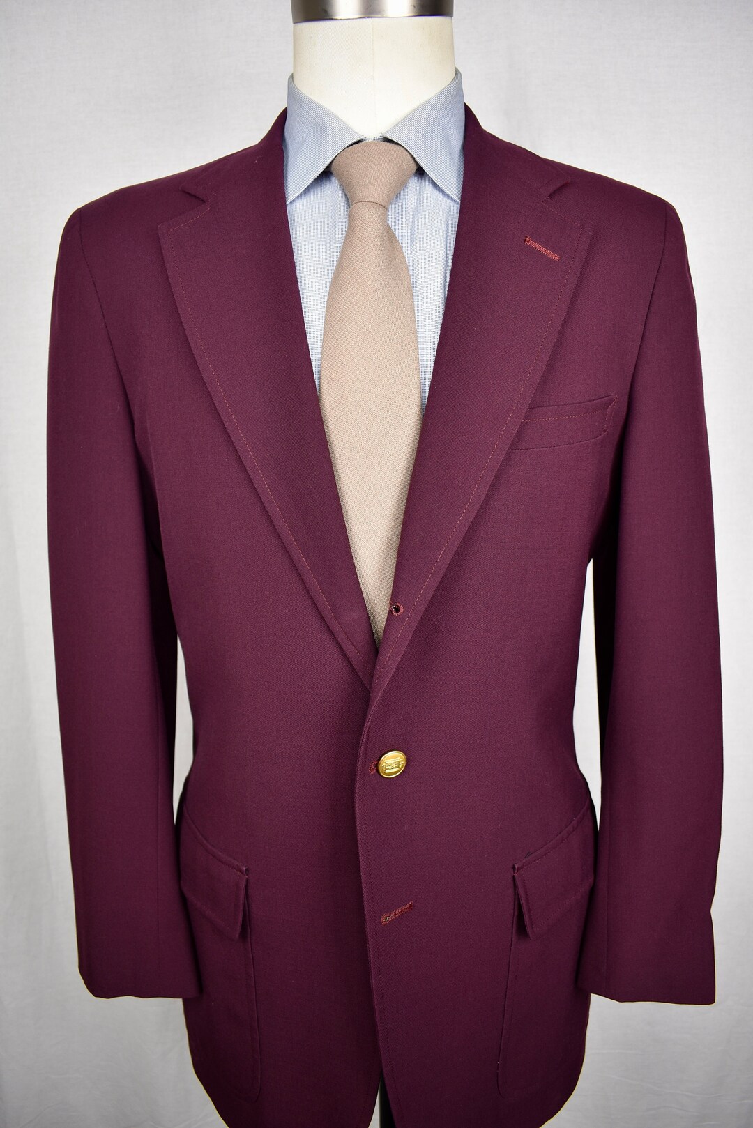 1970's Frankels Solid Maroon Wool 3/2 Roll Blazer Size: 40R - Etsy