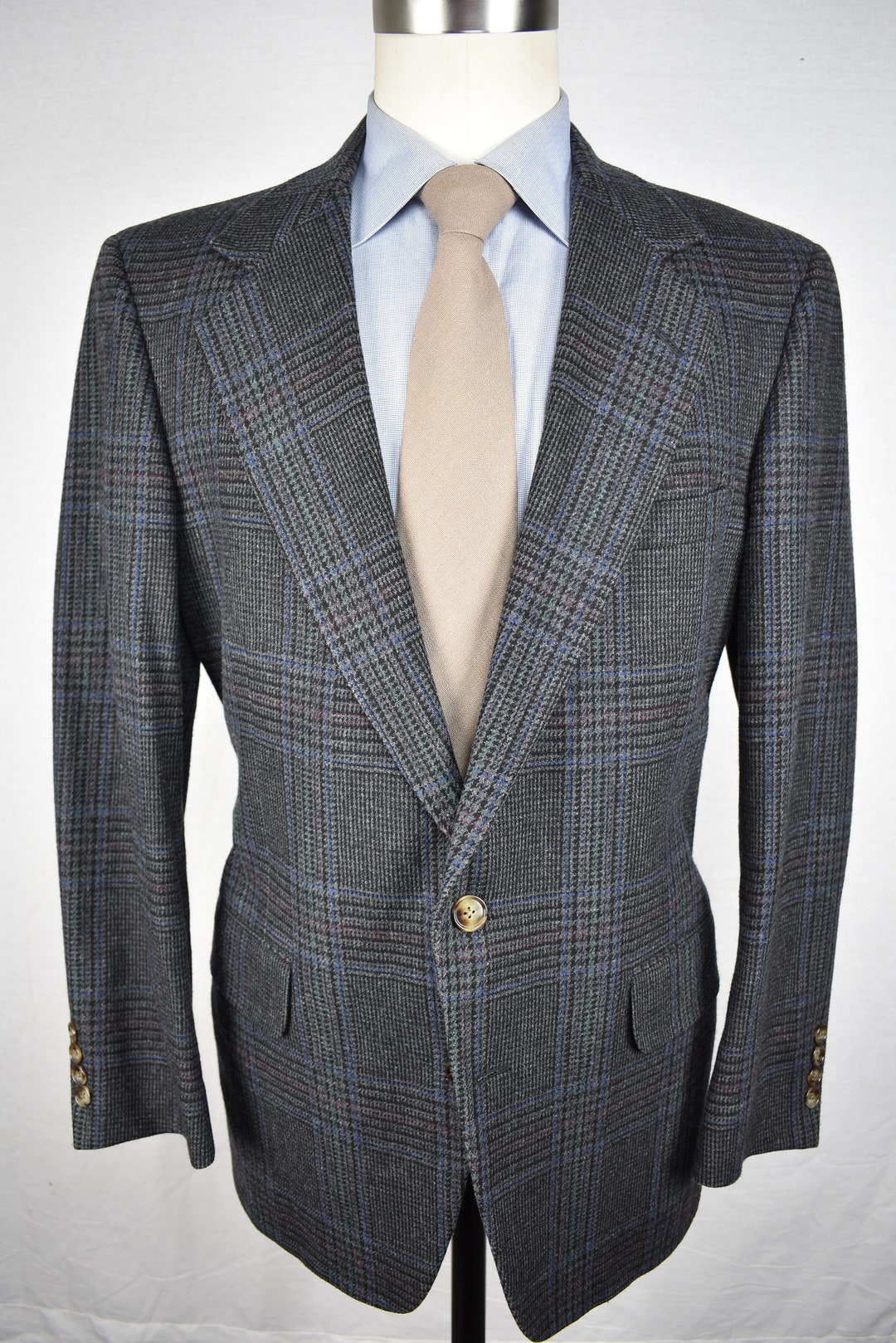 Warren Sewell Dark Gray Glen Check Wool Two Button Sport Coat Size: 42R ...