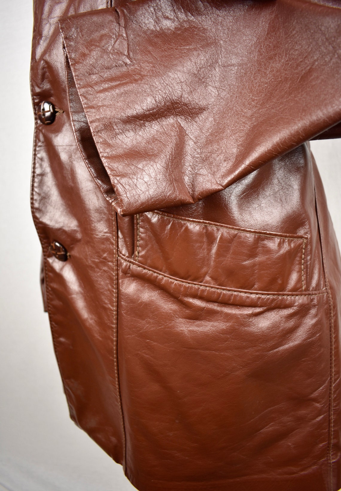Ralph Edwards Solid Brown Leather Three Button Basic Coat Size: 42R - Etsy