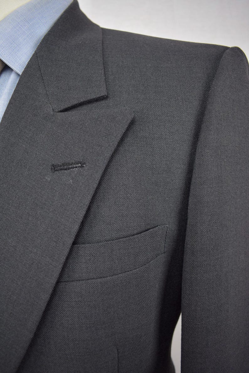1980-90's the Sansabelt Blazer Solid Dark Gray Wool Double Breasted ...