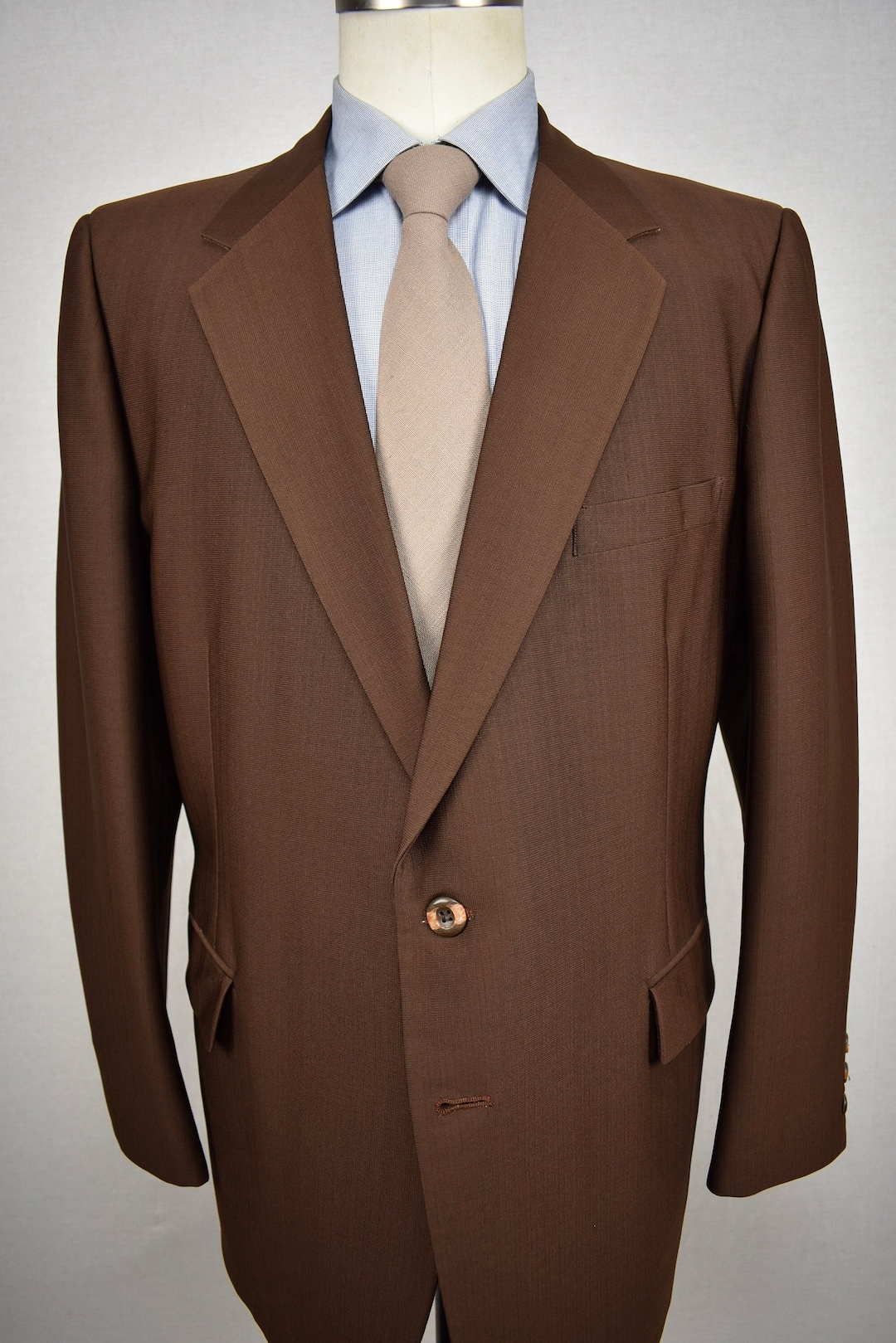 1970-80's Foreman & Clark Solid Brown Polyester Two Piece Suit Size ...