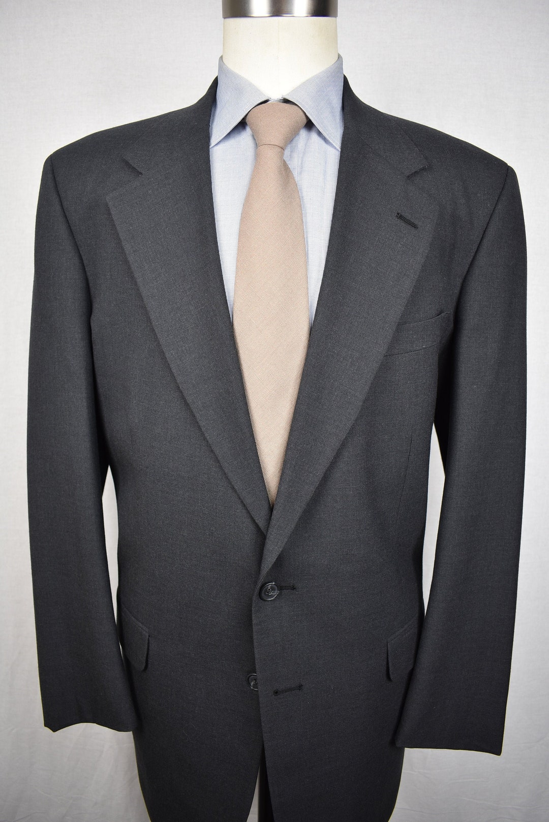 Corbin Solid Dark Gray Worsted Wool Two Button Two Piece Suit Size: 44L ...