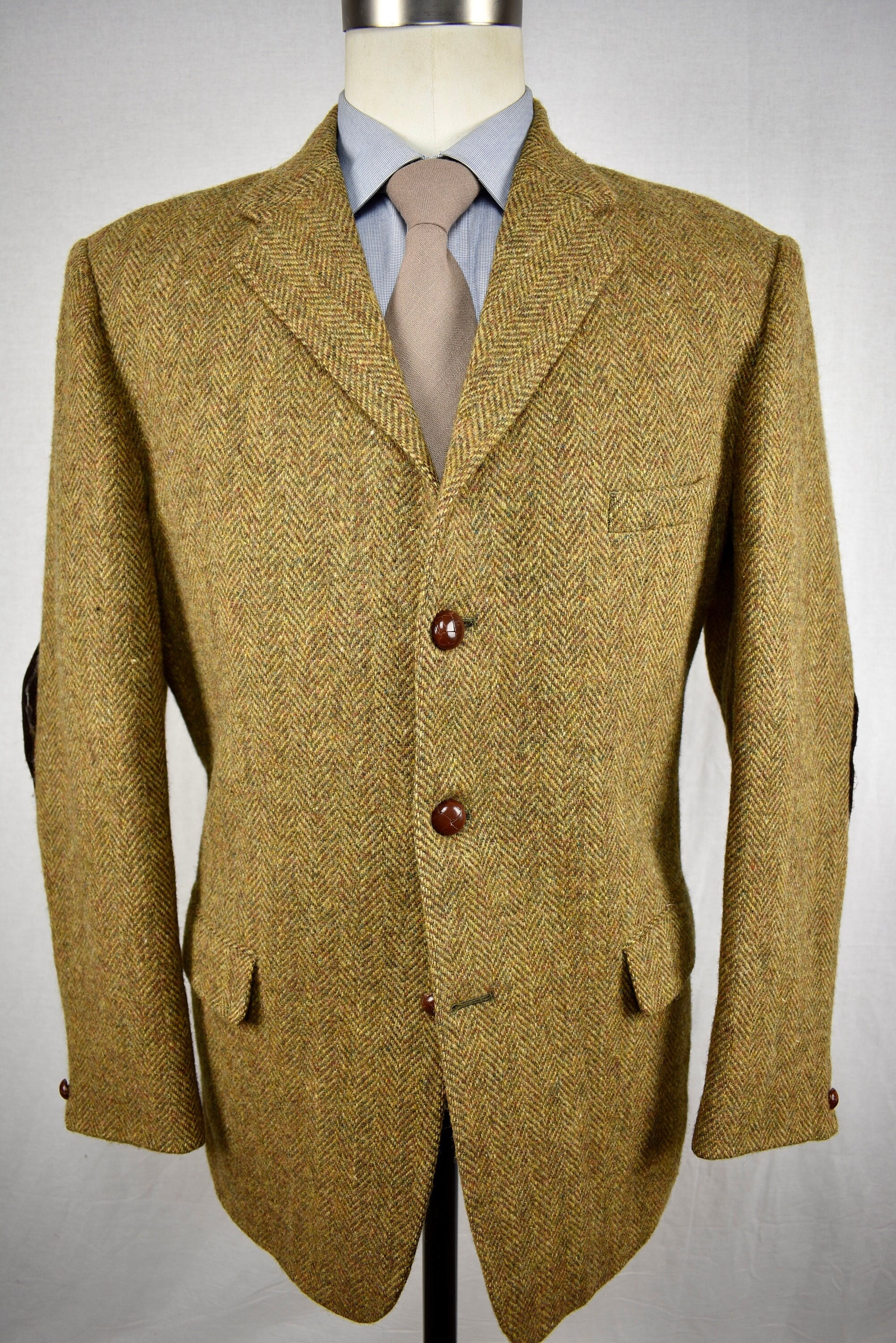 Harris Tweed Brown Herringbone Wool Three Button Sport Coat Size: 42R ...