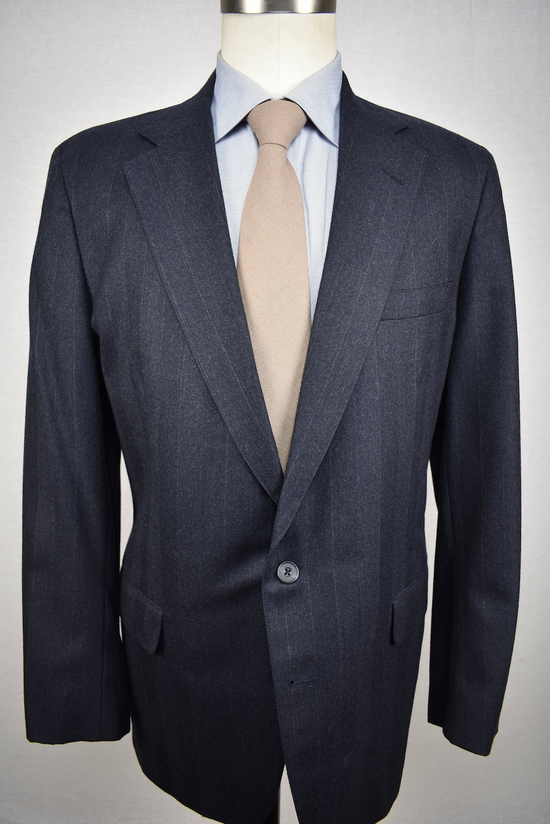 1976-1994 Corbin Dark Gray Striped Wool Two Button Two Piece Suit Size ...