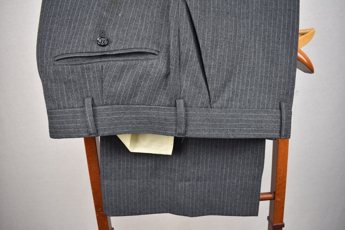 Foreman & Clark Gray Striped 100% Wool Two Piece Three Piece Suit Size ...