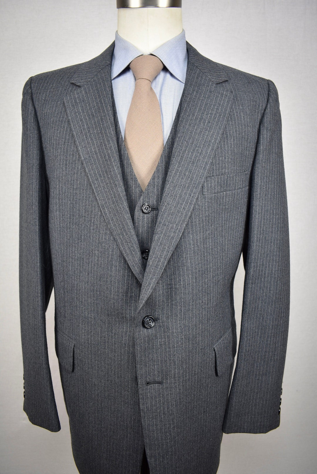 Foreman & Clark Gray Striped 100% Wool Two Piece Three Piece Suit Size ...