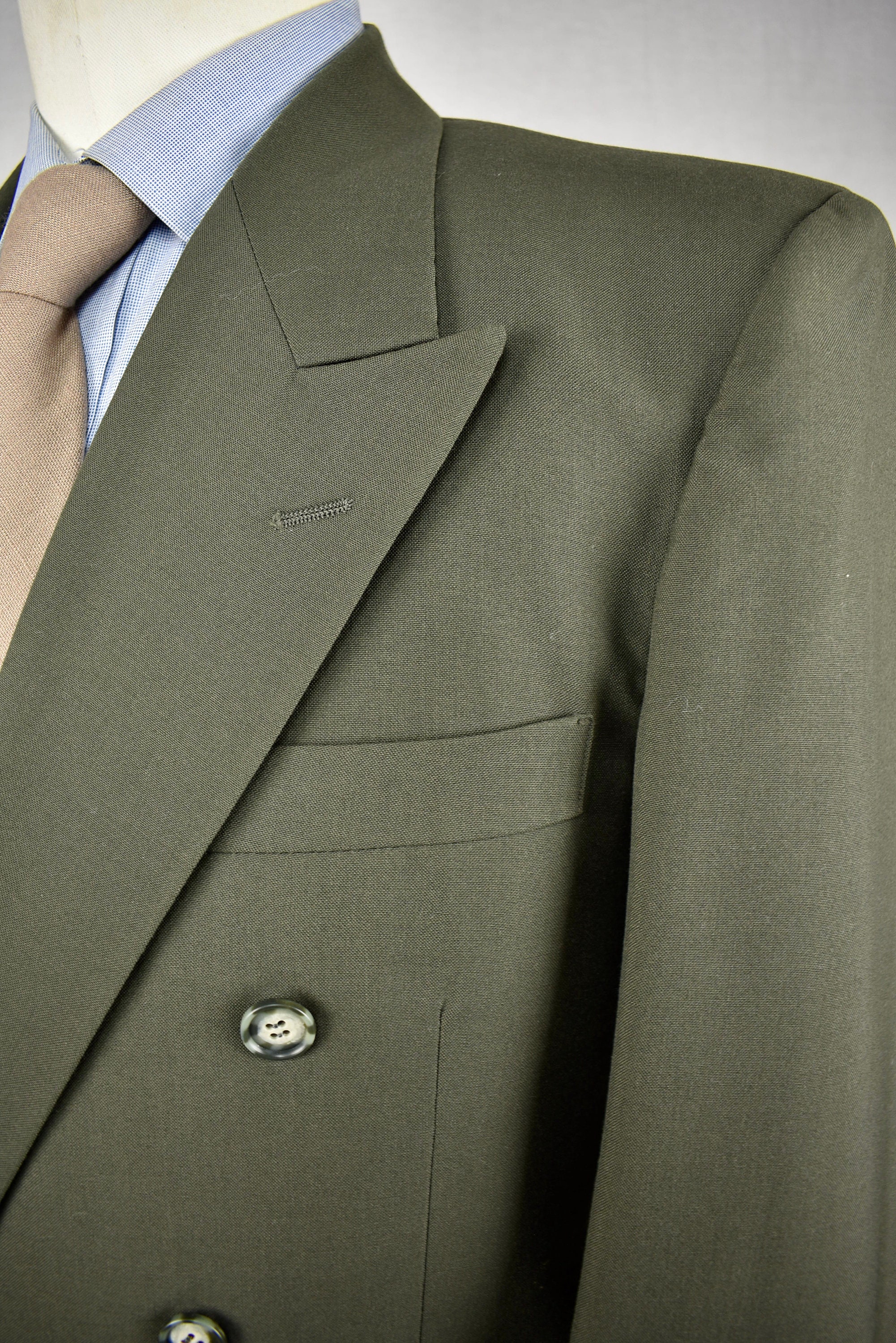 1980-90's Foreman & Clark Solid Green Wool Double Breasted Two Pc Suit ...