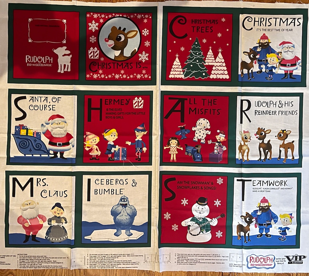Rudolph the Red Nose Reindeer Fabric Book Panels - Etsy
