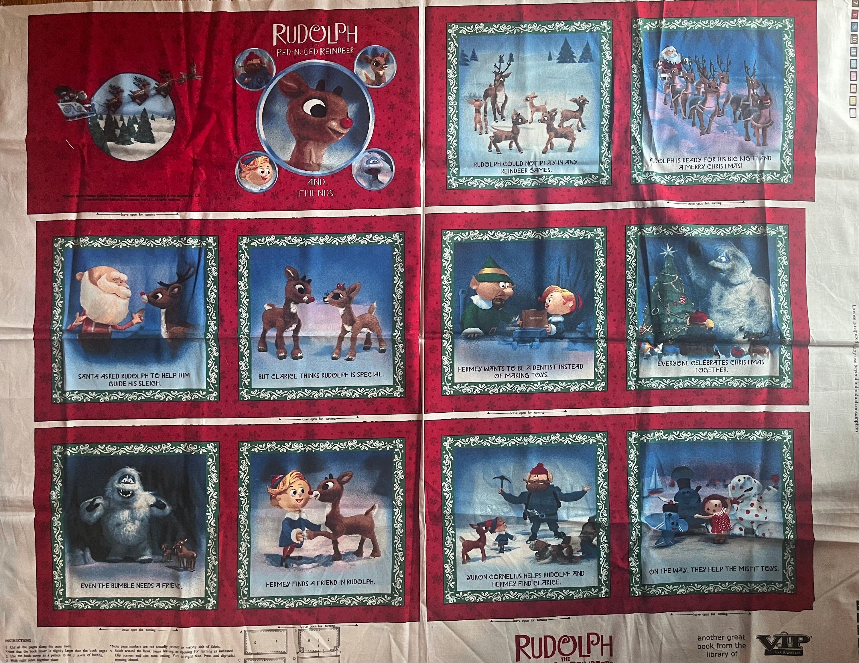 Rudolph the Red Nose Reindeer Fabric Book Panels - Etsy