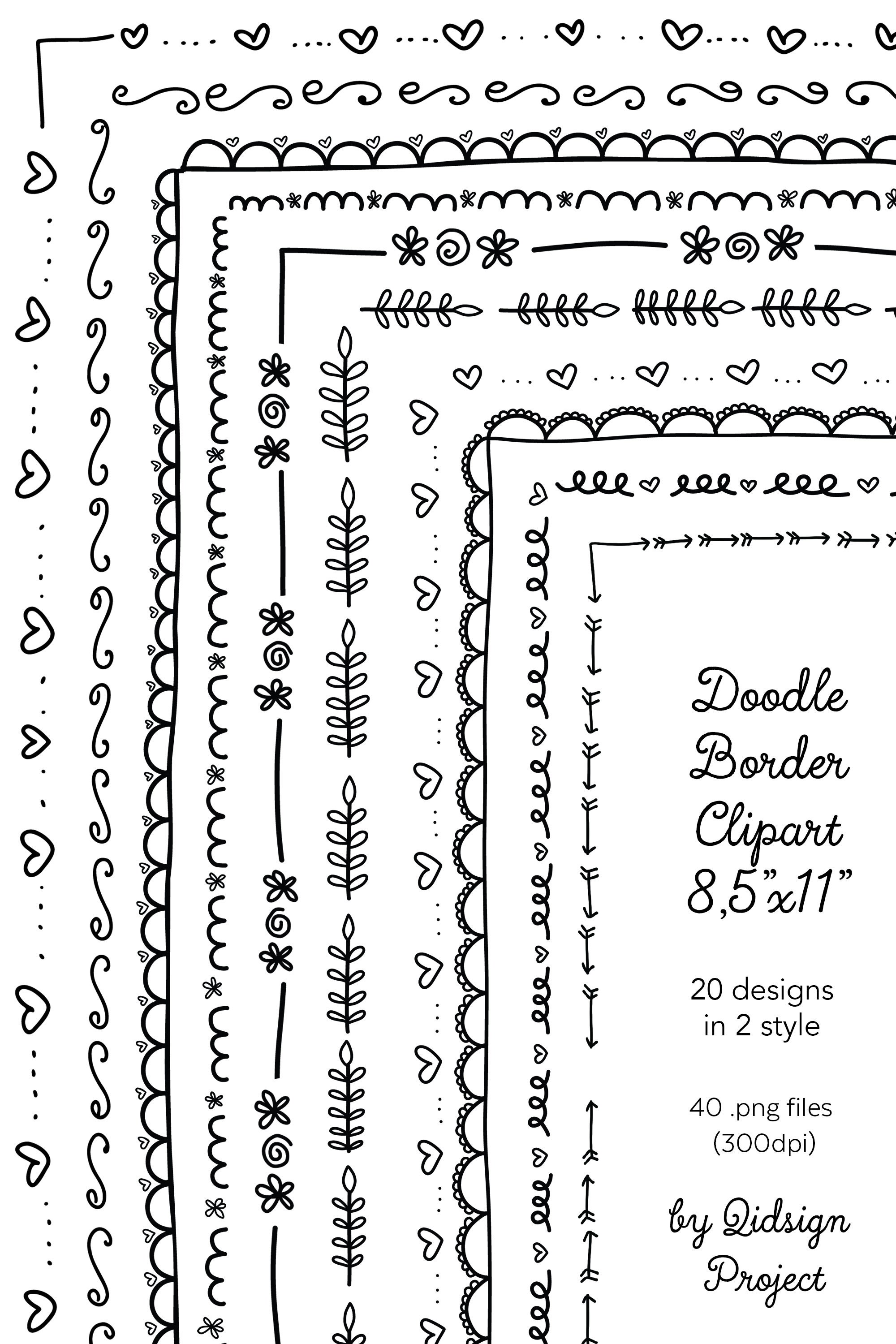 Black Doodle Border PNG Bundle 8.5x11 Classroom Frame Clipart Set - Etsy