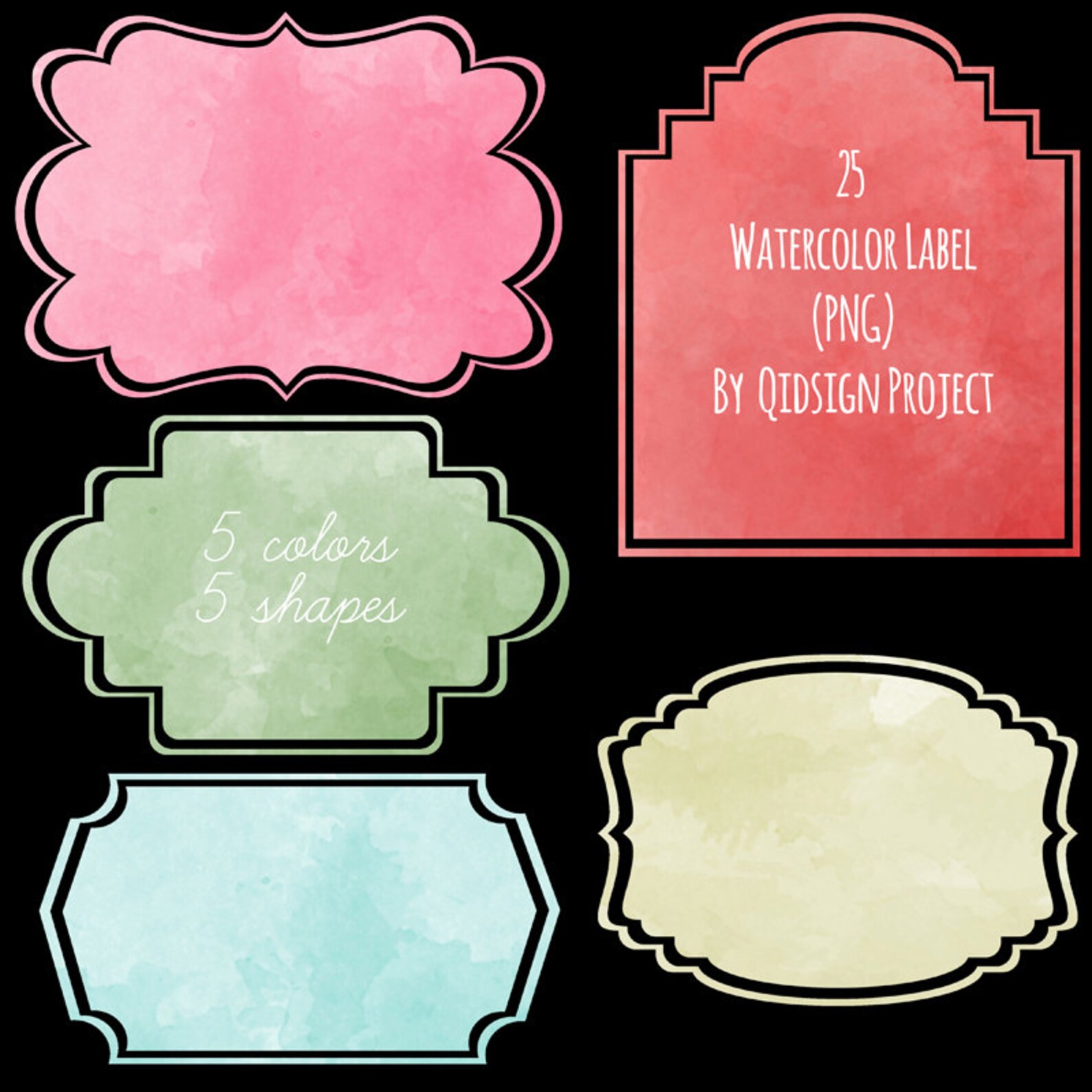 Watercolor Frames Clipart Frames Png Labels Clipart - Etsy