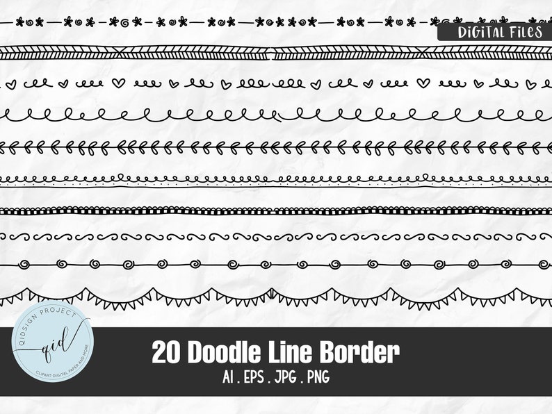 20 Doodle Line Border, Decorative Elements, Scrapbook Embellish ...