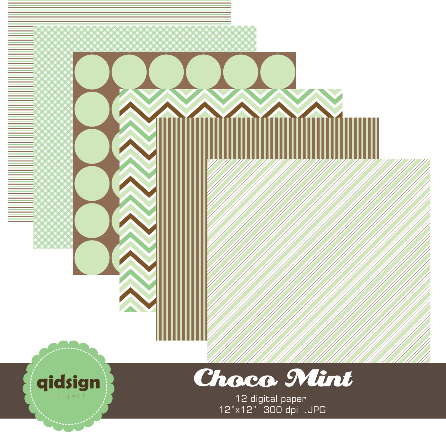 Mint Brown Chocolate Digital Paper Pack Personal and - Etsy