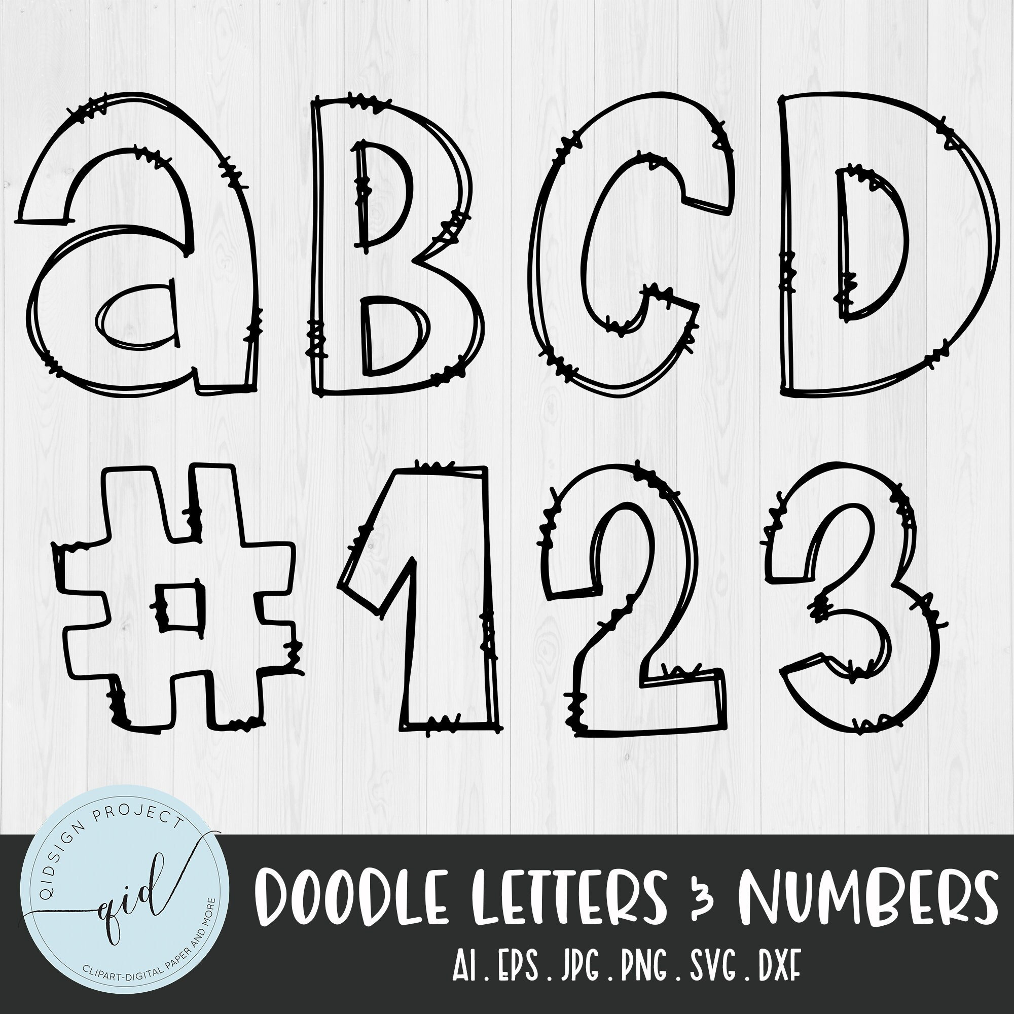 Doodle Letters Numbers Svg,sketch Hand Drawn Doodle Black Alphabet ...
